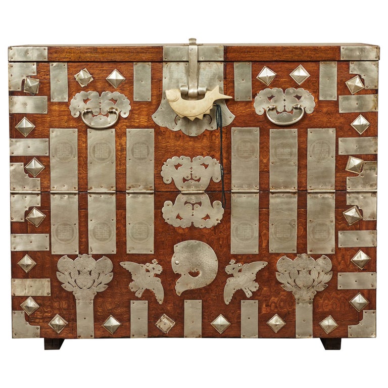 19th Century Korean Chest with German Silver Hardware at 1stDibs