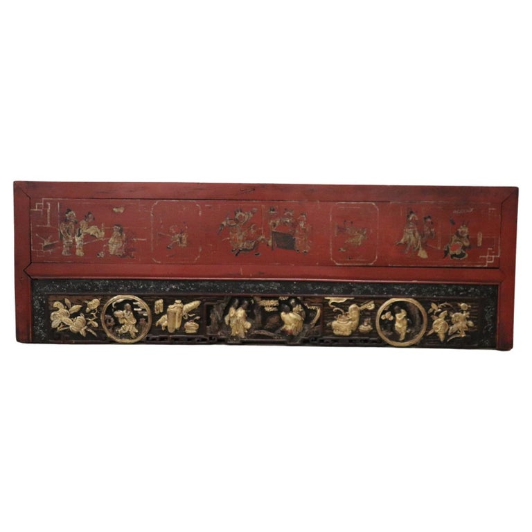 19th Century Lacquered and Carved Wood Wall Panel China Dynasty Quing ...