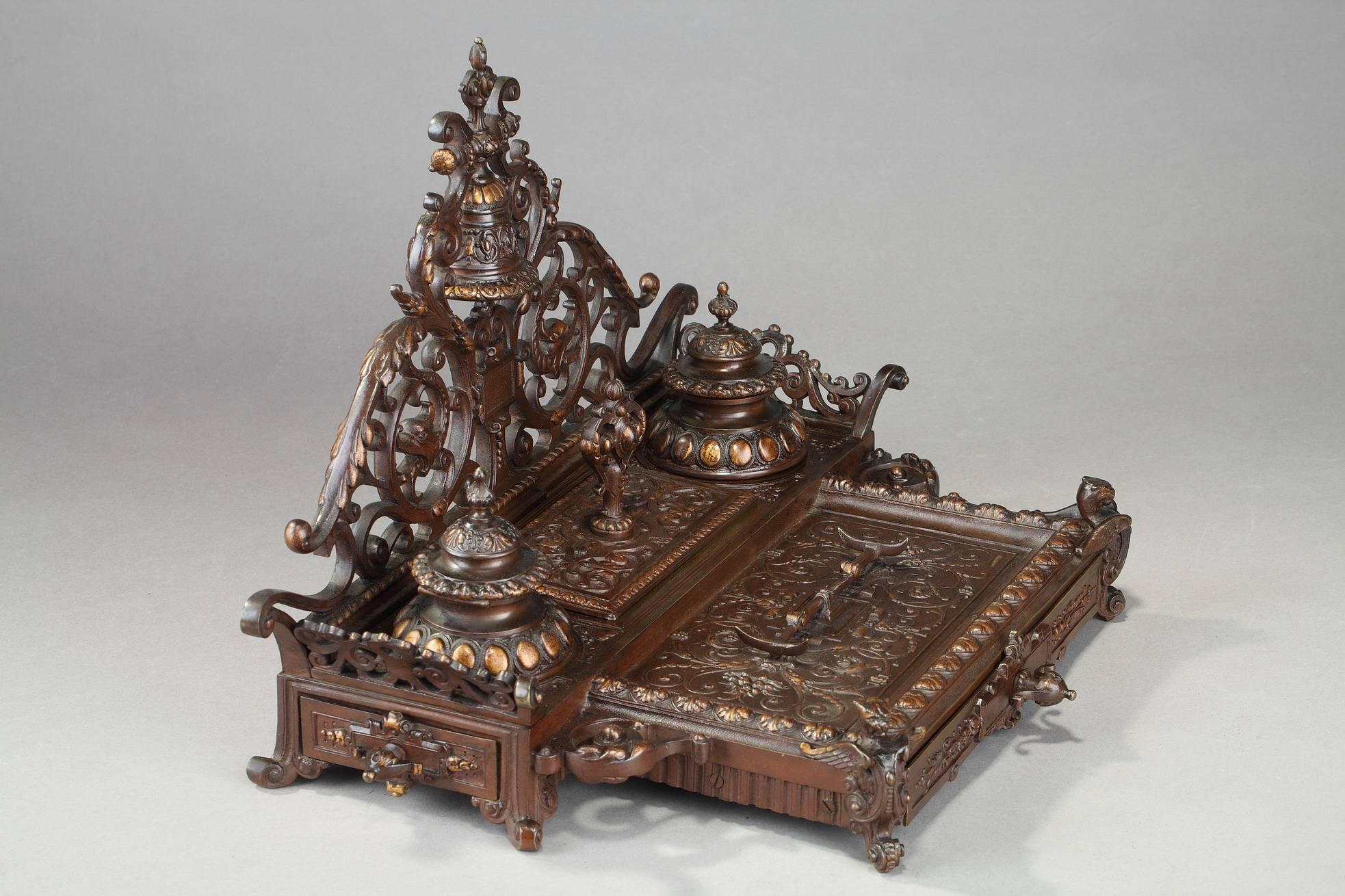 19th Century Large Bronze Inkwell Decorated with Fantastic Animals at ...