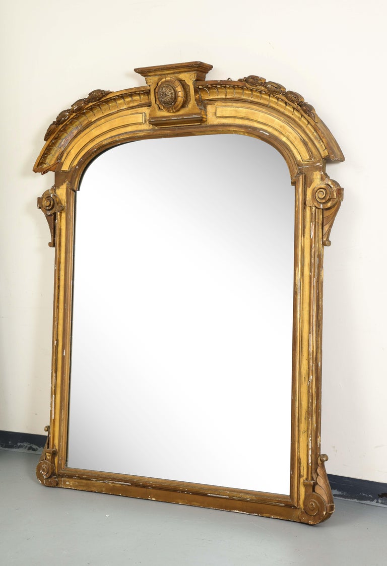 19th Century Large Carved Wood and Gilt Mirror For Sale at 1stDibs