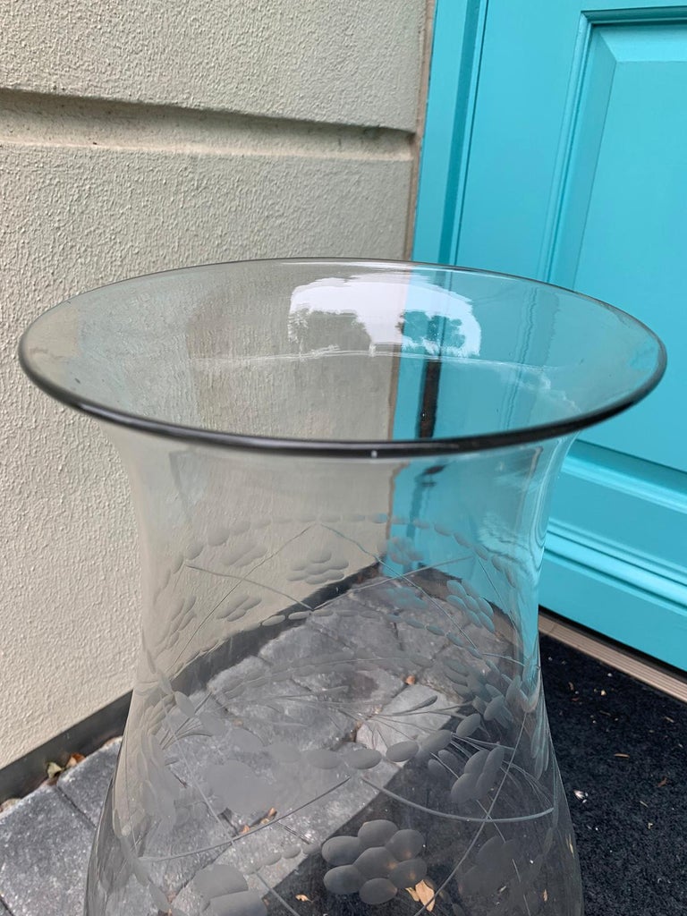 19th Century Large Etched Glass Hurricane at 1stDibs