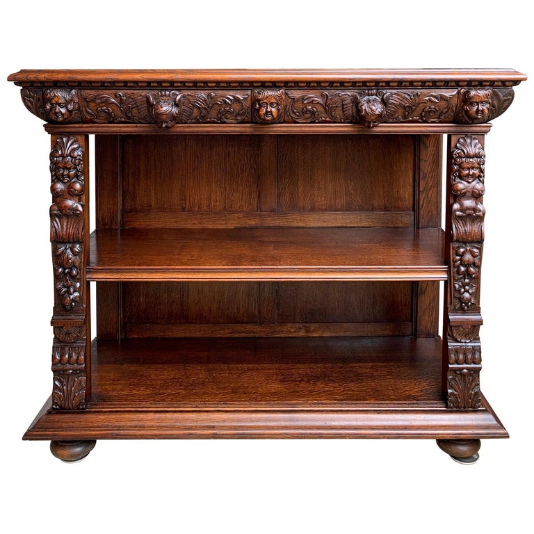 19th Century Large French Carved Oak Server Sideboard Bookcase ...