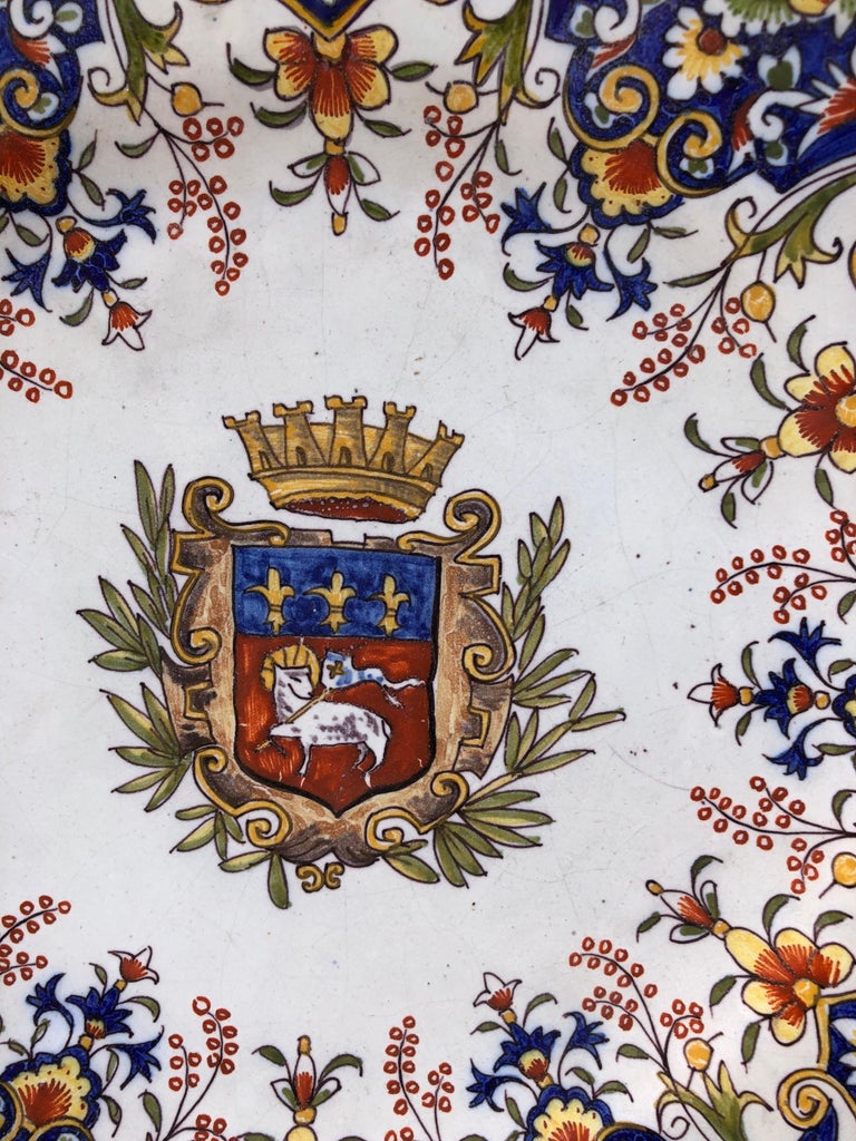 19th Century Large French Faience Platter with Armoiries Desvres at 1stDibs