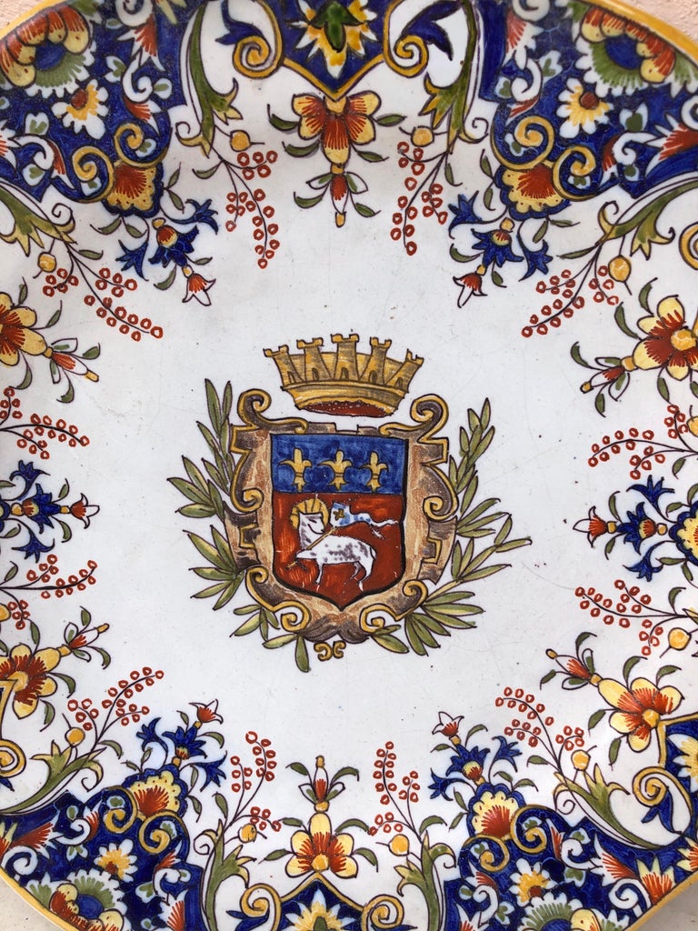 19th Century Large French Faience Platter with Armoiries Desvres at 1stDibs