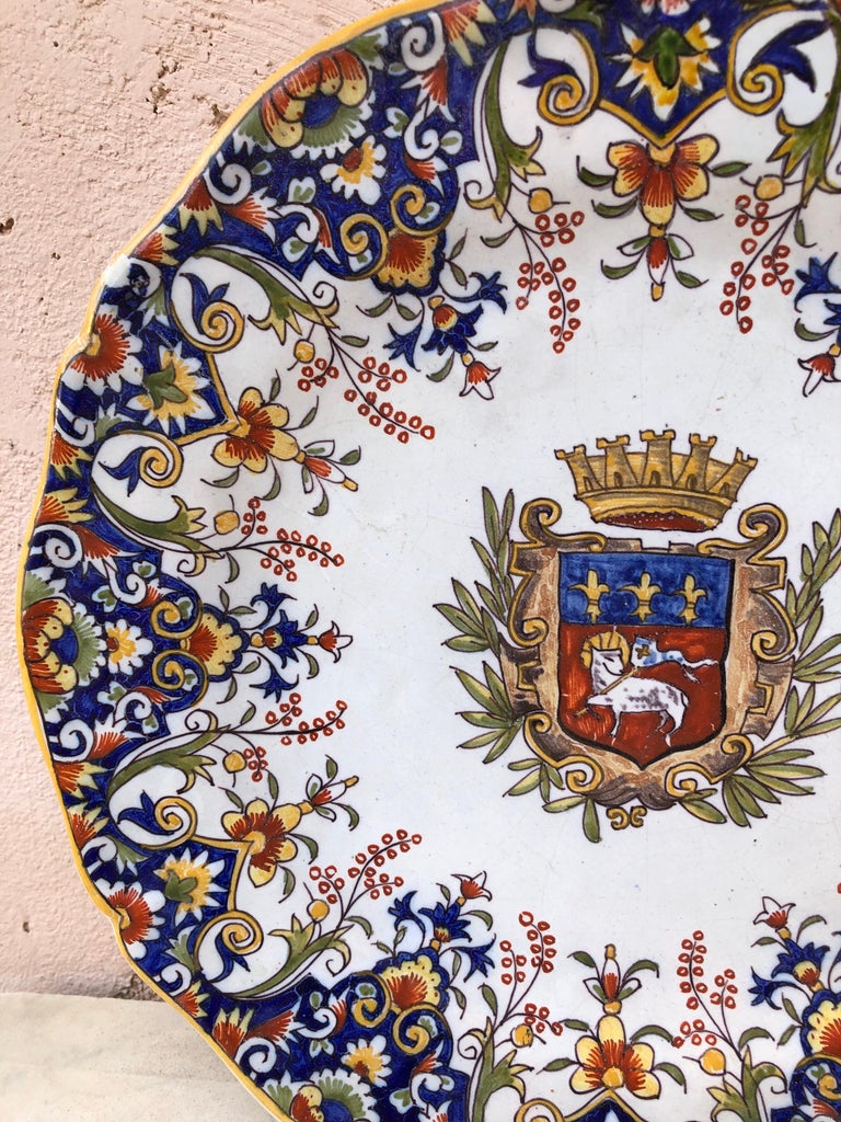 19th Century Large French Faience Platter with Armoiries Desvres at 1stDibs