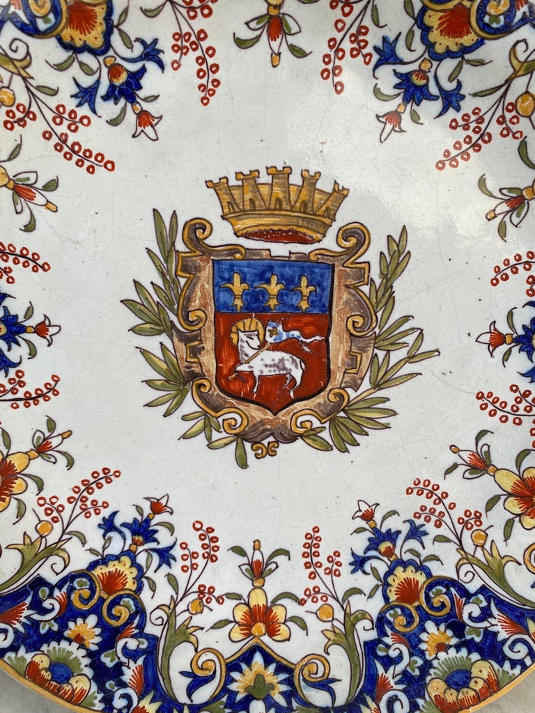 19th Century Large French Faience Platter with Armoiries Desvres For ...