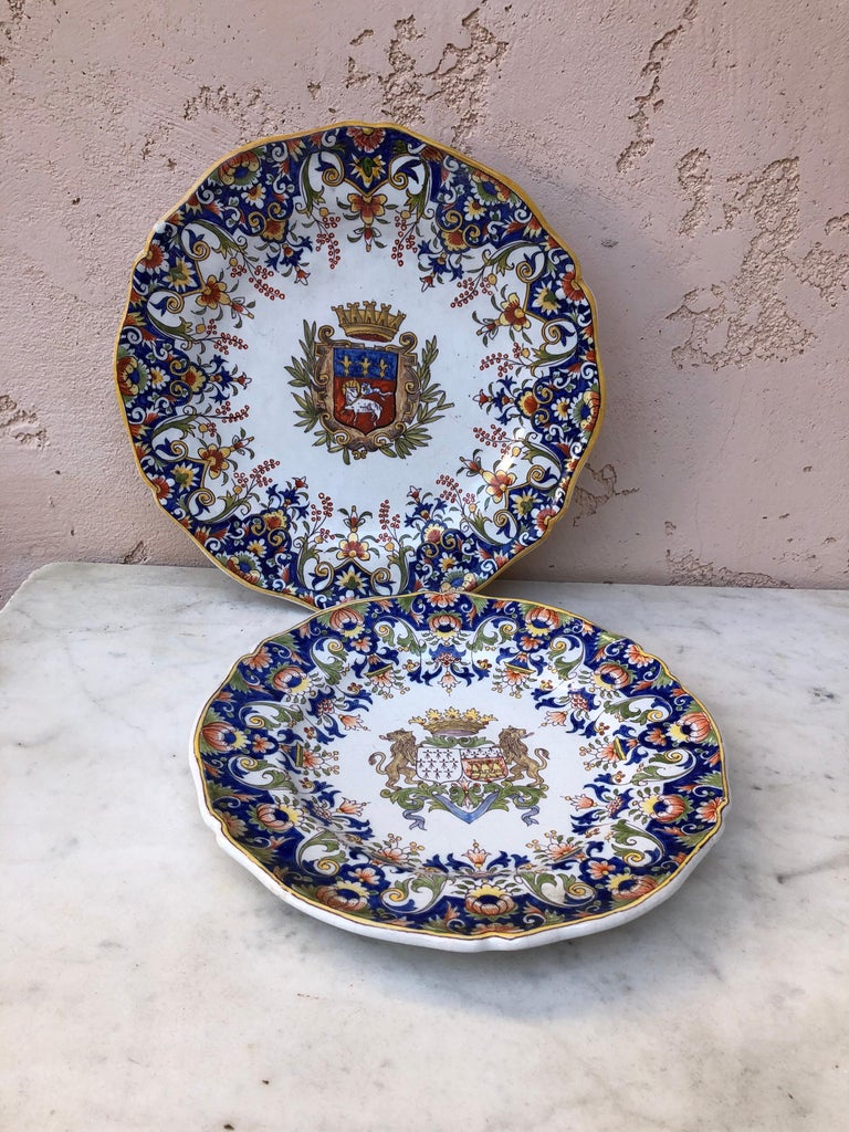 19th Century Large French Faience Platter with Armoiries Desvres at 1stDibs