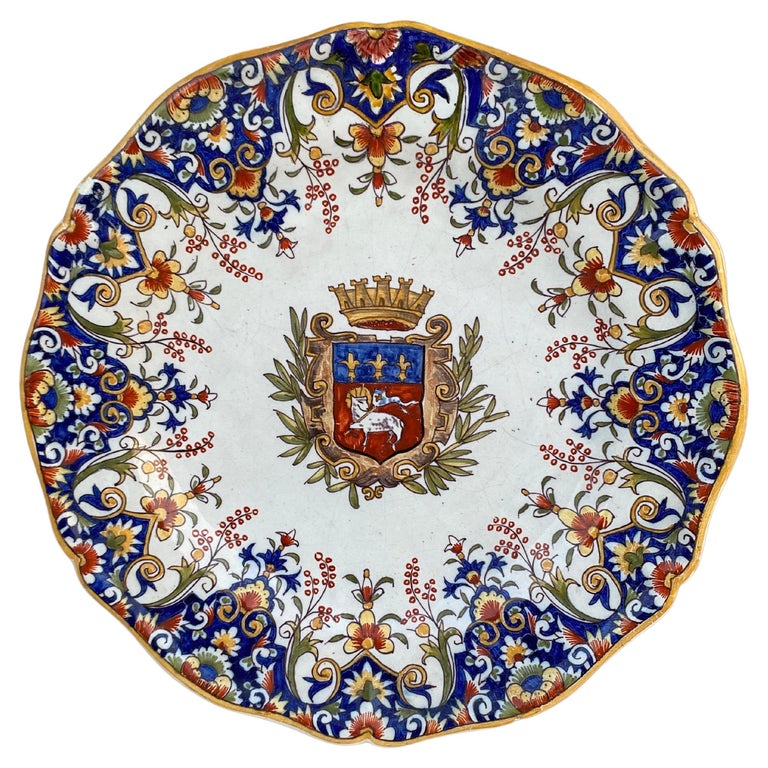 19th Century Large French Faience Platter with Armoiries Desvres For ...