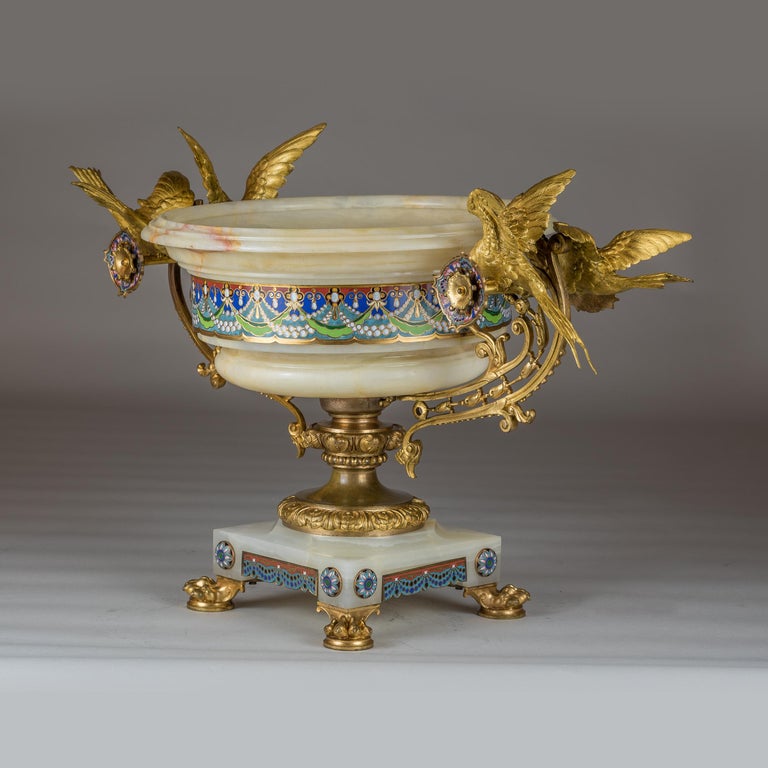 19th Century Large Gilt-Bronze Mounted Champlevé Enamel and Onyx ...