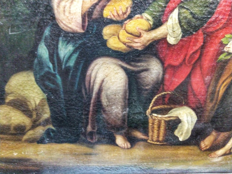 19th Century Large Oil on Canvas Copy of Murillo Feeding the Multitude Scene For Sale at 1stDibs