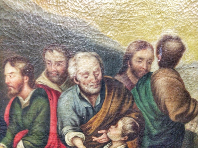 19th Century Large Oil on Canvas Copy of Murillo Feeding the Multitude Scene For Sale at 1stDibs