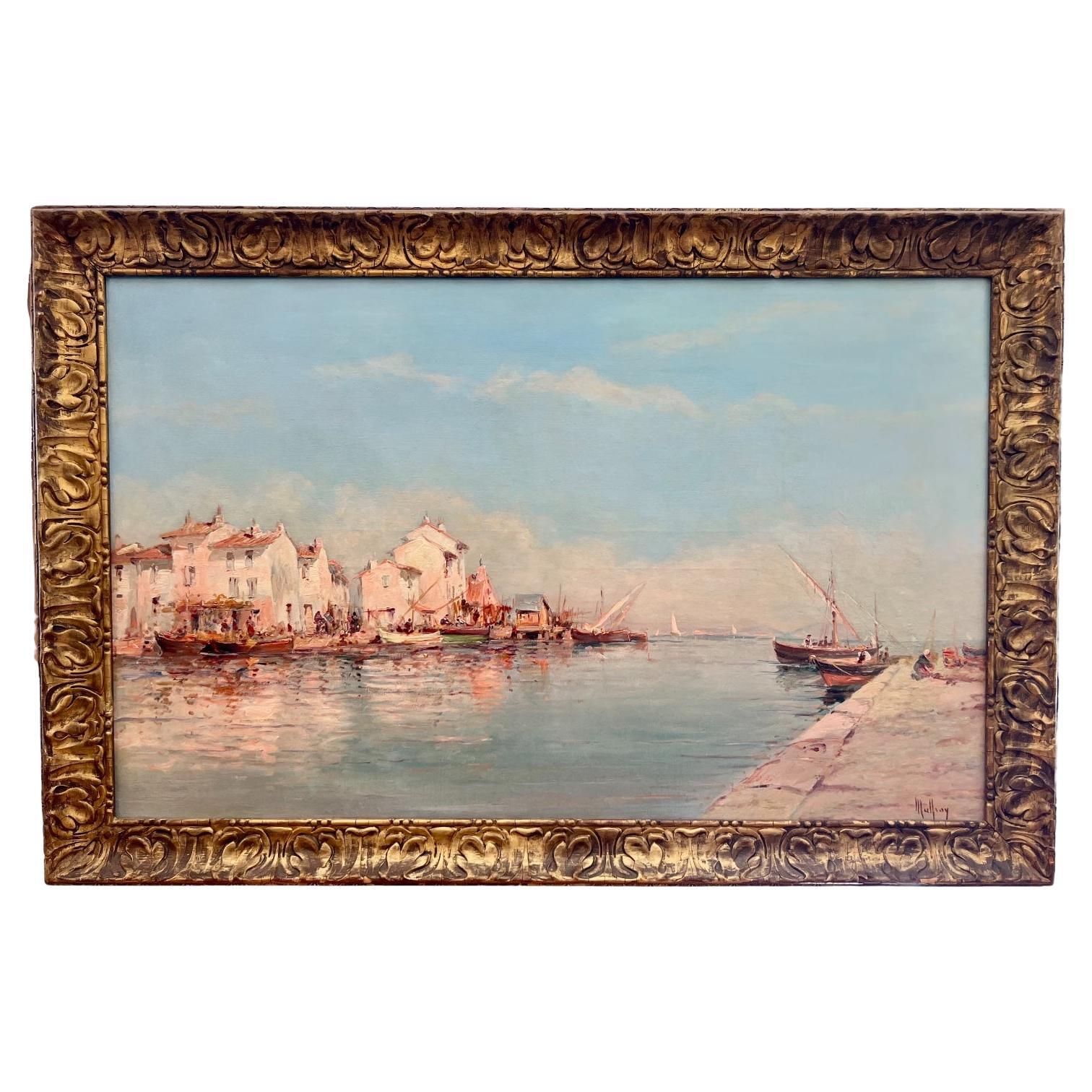 Gran paisaje marino al óleo sobre lienzo del siglo XIX, de Charles Malfroy (1862-1939) en venta ...