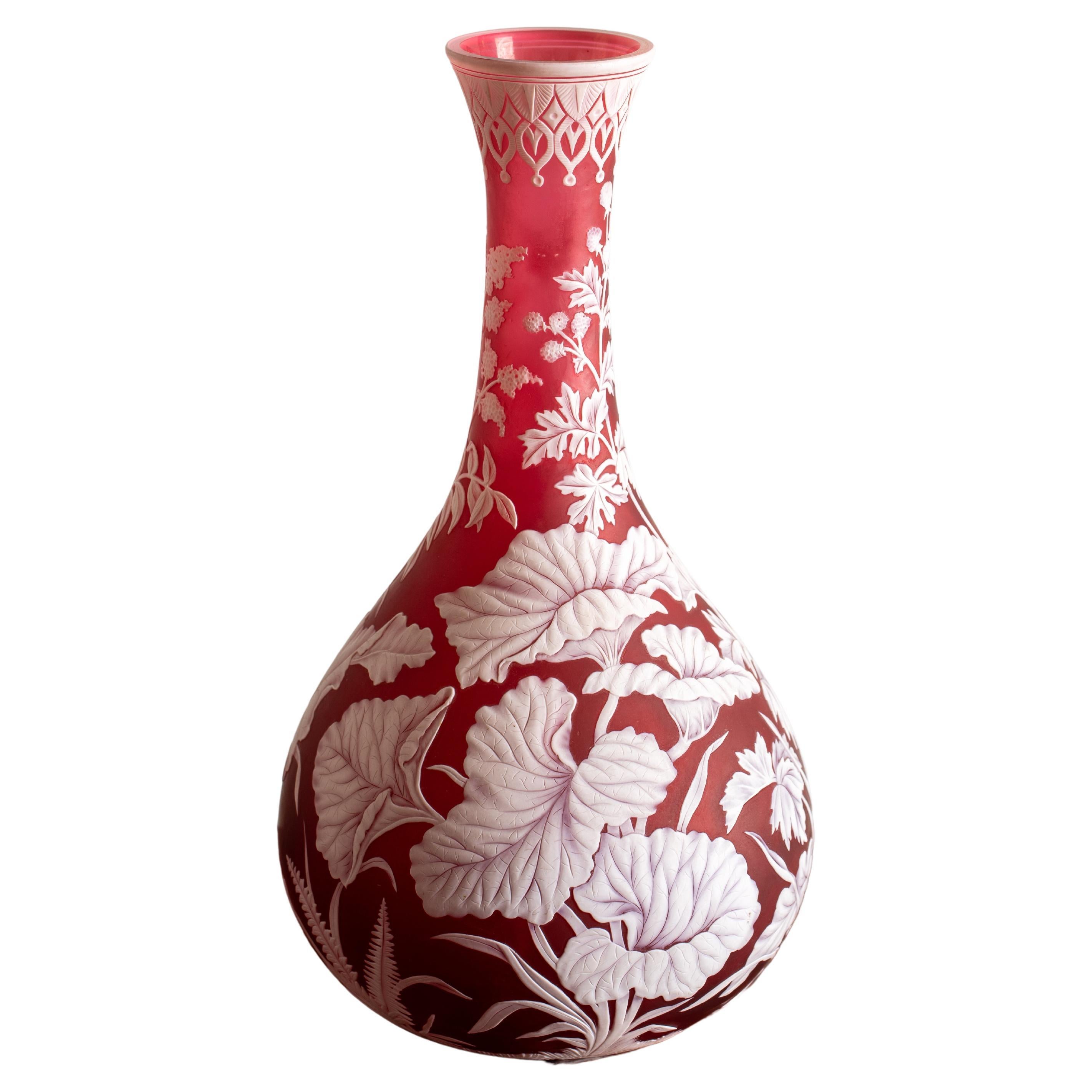 19th Century Large Ruby Red Cameo Glass Vase by William Northwood For ...