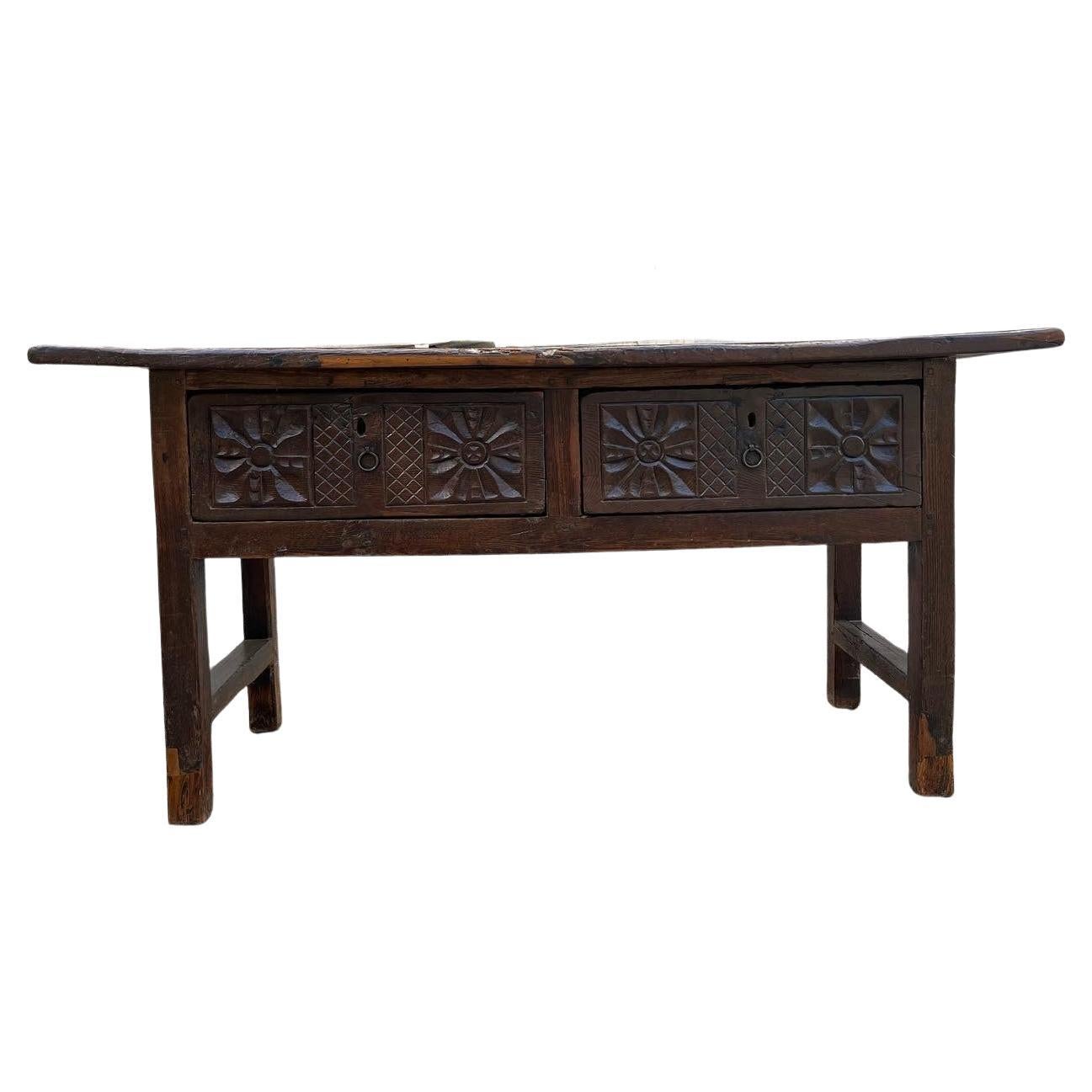 20th Century Spanish Tuscan Console Table with Two Drawers and Turned ...