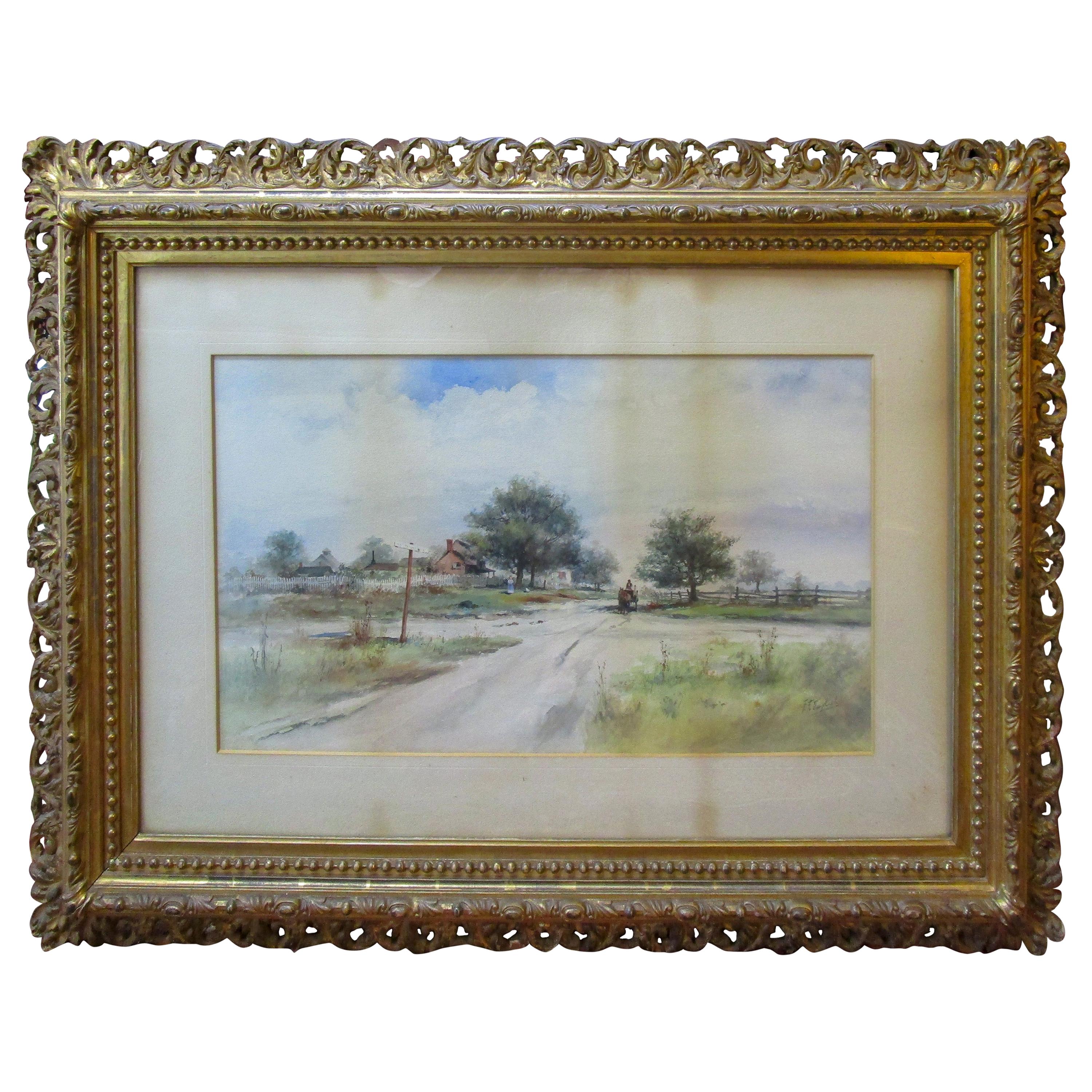 19th Century Large Size Framed Watercolor by American Painter Frank F ...