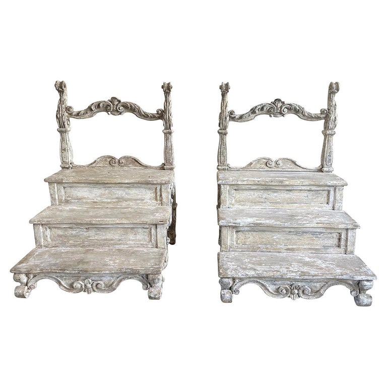 19th Century Light-Grey Italian Antique Pair of Painted Walnut Library ...