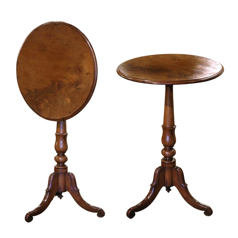 19th Century Louis Philippe Carved Walnut Round Tilt-Top Gueridon Table ...