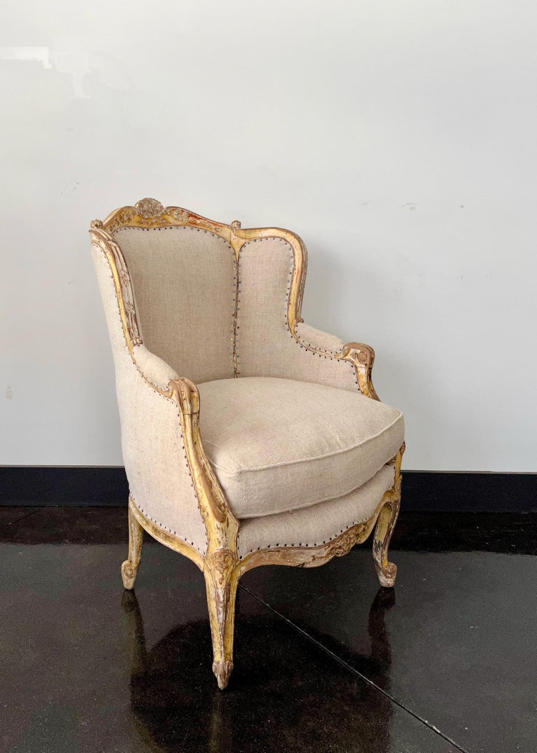 19th Century Louis XV Style Painted French Bergère For Sale at 1stDibs