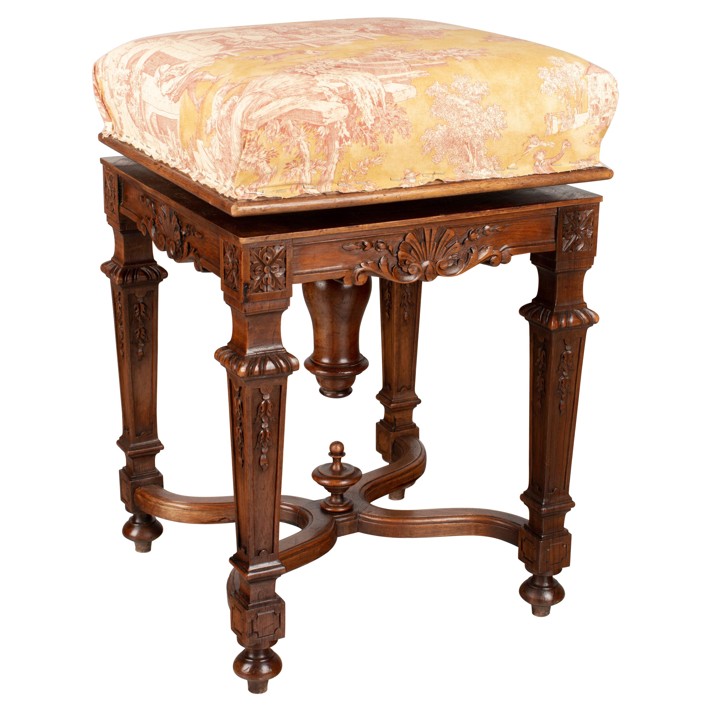 Antique French Louis XV Style Carved Walnut Adjustable Vanity Stool ...