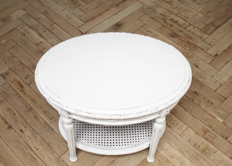 19th Century Louis XVI Style Painted Cane and Marble Side Table with ...