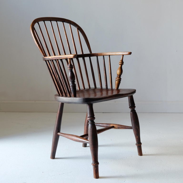19th Century Low Back English Windsor Chair in Elm and Ash at 1stDibs
