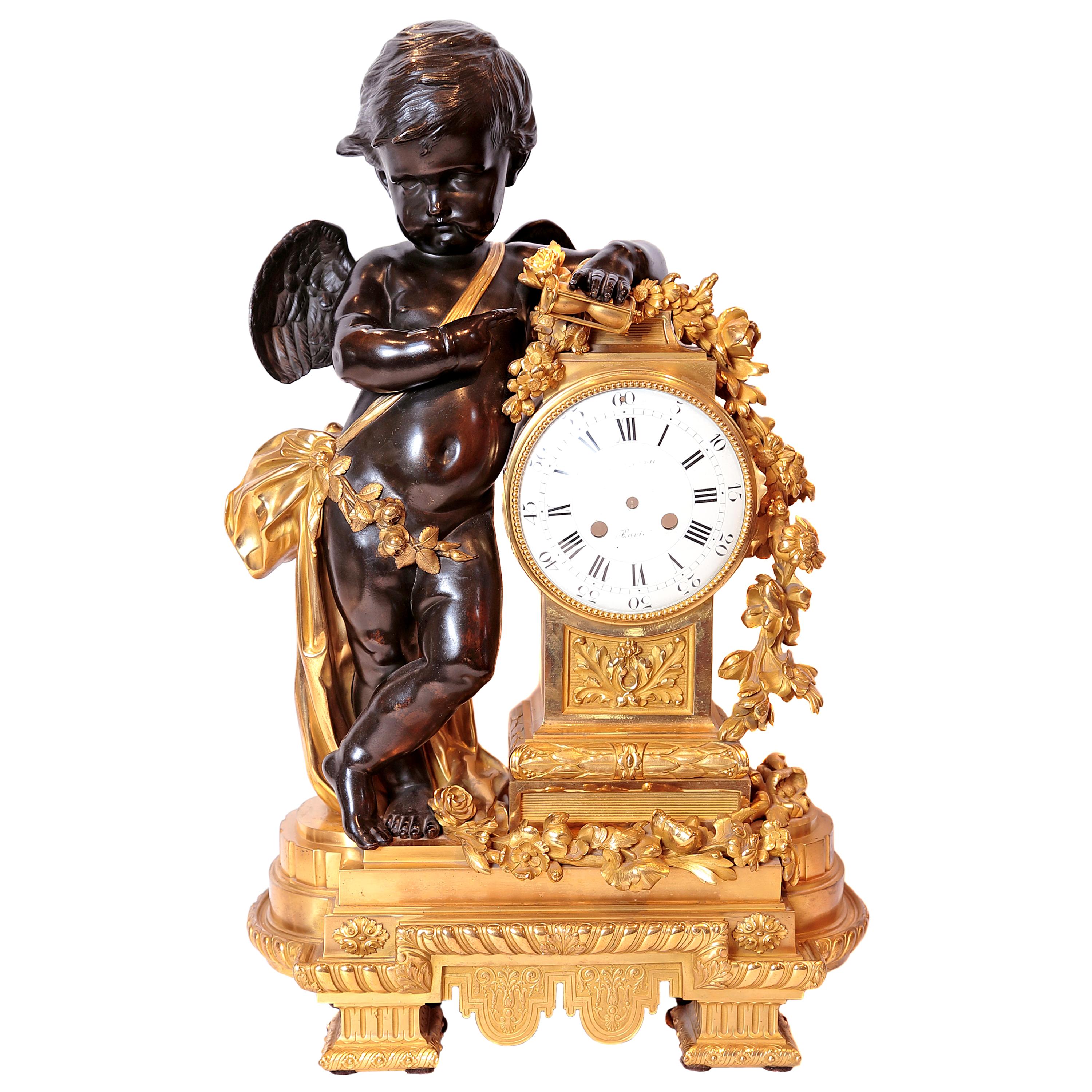 19th Century Magnificent French Gilt Bronze Cherub Mantle Clock at 1stDibs