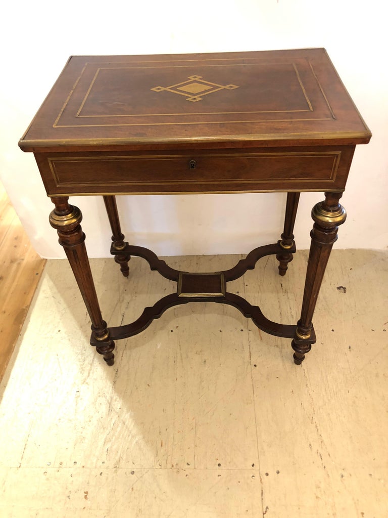 19th Century Mahogany and Brass Inlaid Side Table with Interior ...