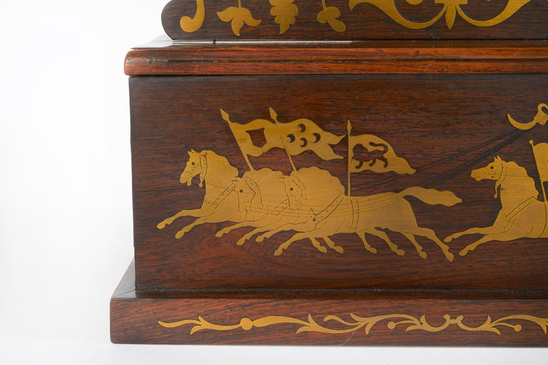 19th Century Mahogany / Brass Inlay Desk Clock For Sale at 1stDibs