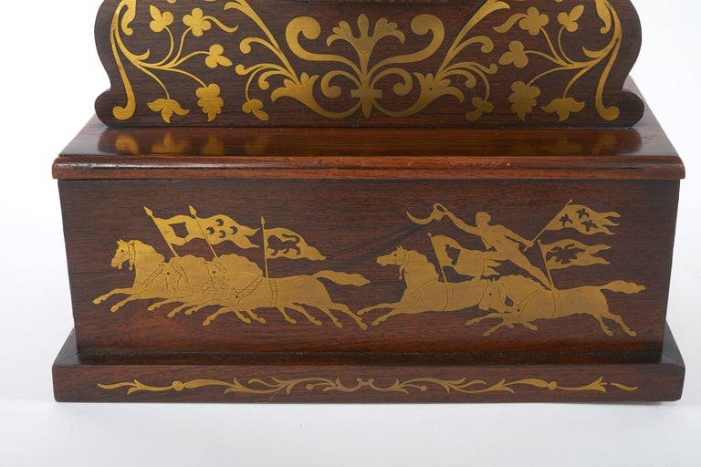 19th Century Mahogany / Brass Inlay Desk Clock For Sale at 1stDibs