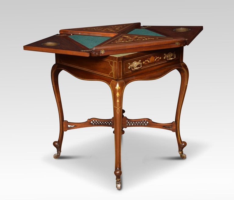 19th Century Mahogany Inlaid Envelope Card Table For Sale at 1stDibs