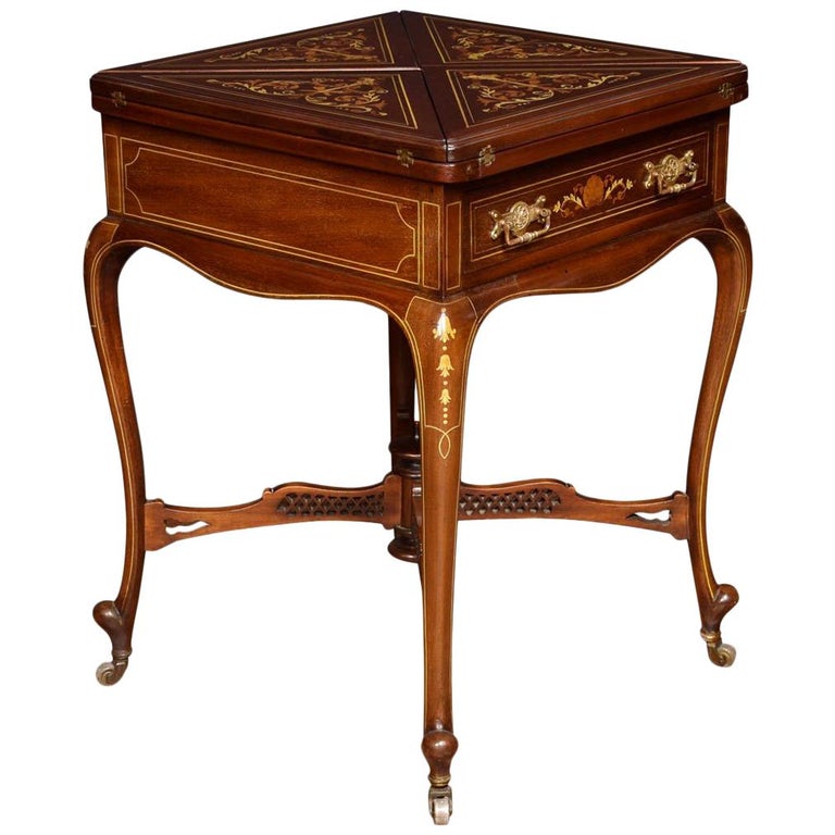 19th Century Mahogany Inlaid Envelope Card Table at 1stDibs