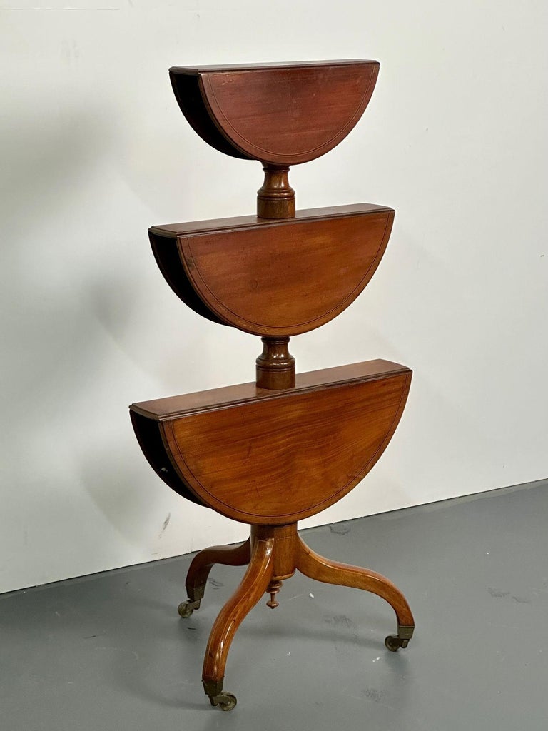 19th Century Mahogany Inlaid Three-Tier Dumbwaiter / Dessert Stand For ...