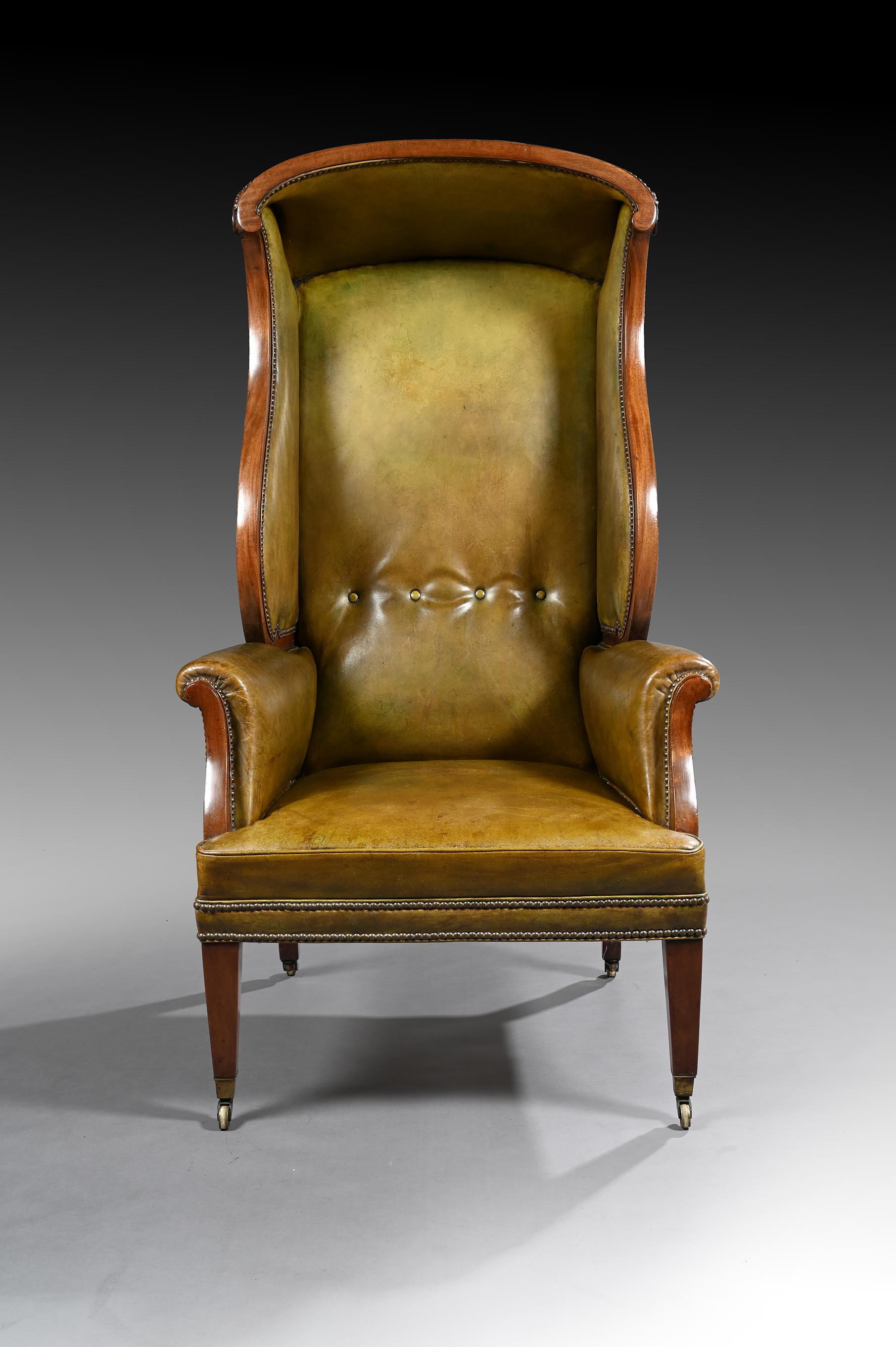 19th Century Mahogany Leather Upholstered Hall Porters Chair at 1stDibs