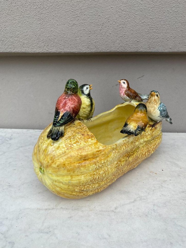 19th Century Majolica Birds Squash Jardinière Delphin Massier at 1stDibs