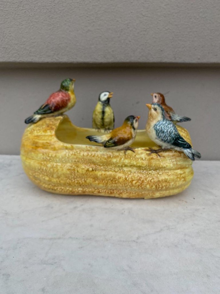 19th Century Majolica Birds Squash Jardinière Delphin Massier at 1stDibs