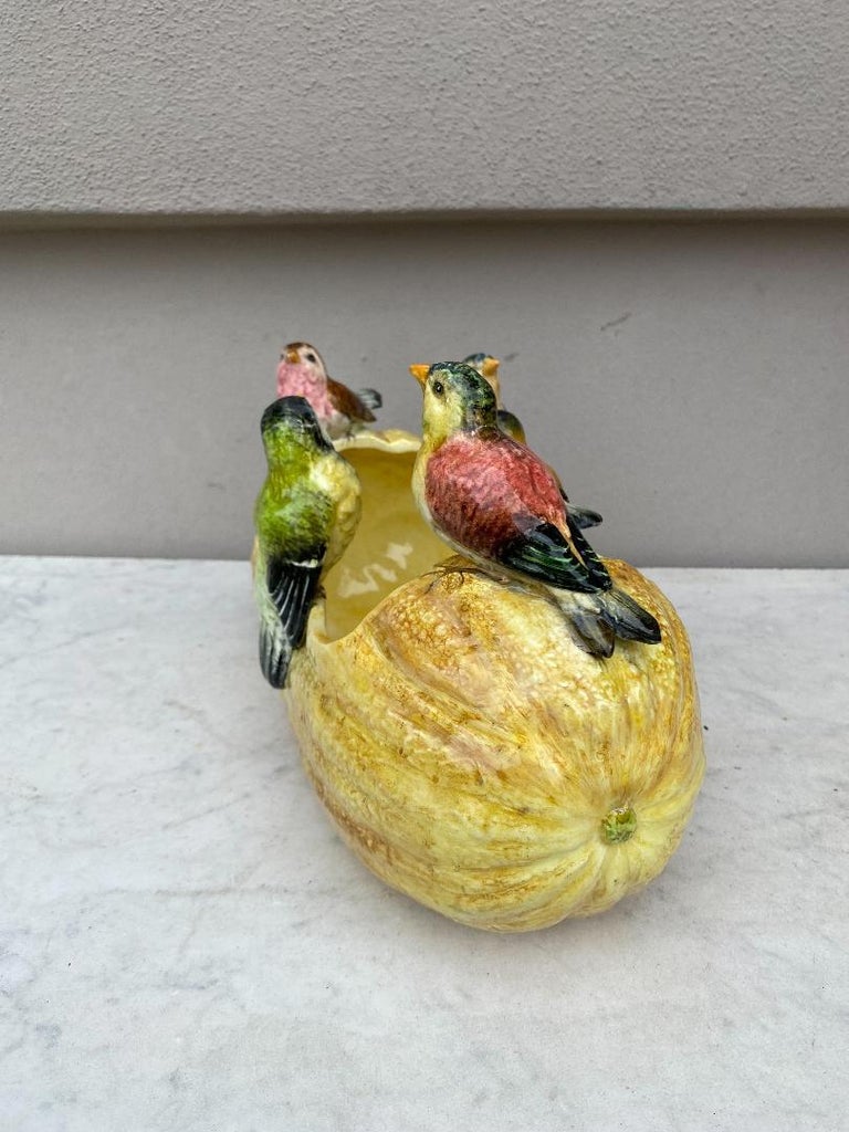 19th Century Majolica Birds Squash Jardinière Delphin Massier at 1stDibs