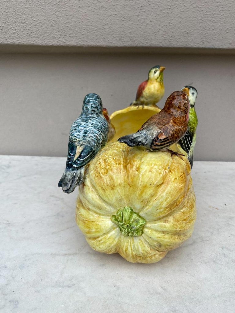 19th Century Majolica Birds Squash Jardinière Delphin Massier at 1stDibs