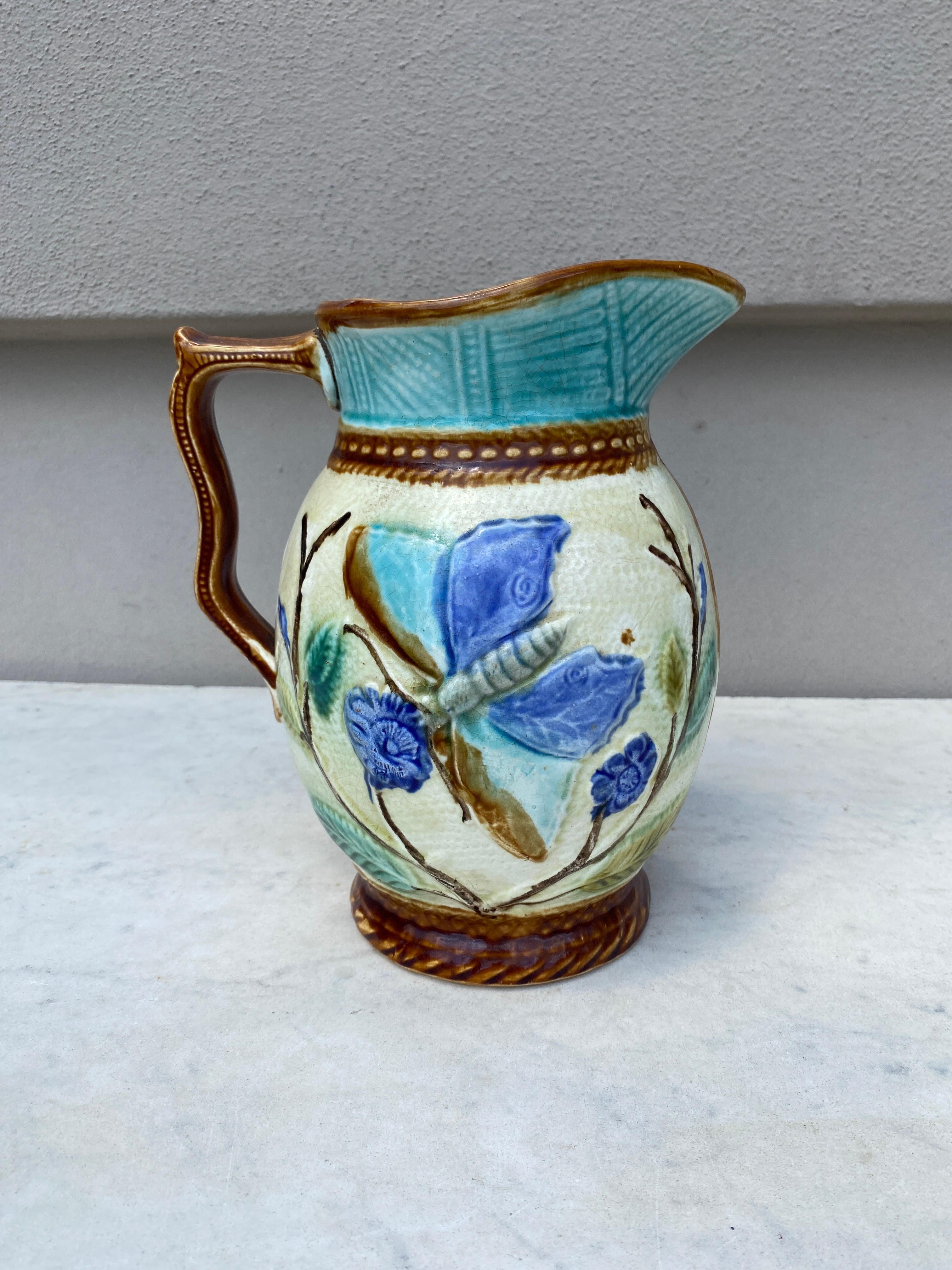 19th Century Majolica Butterfly Pitcher Wasmuel For Sale at 1stDibs