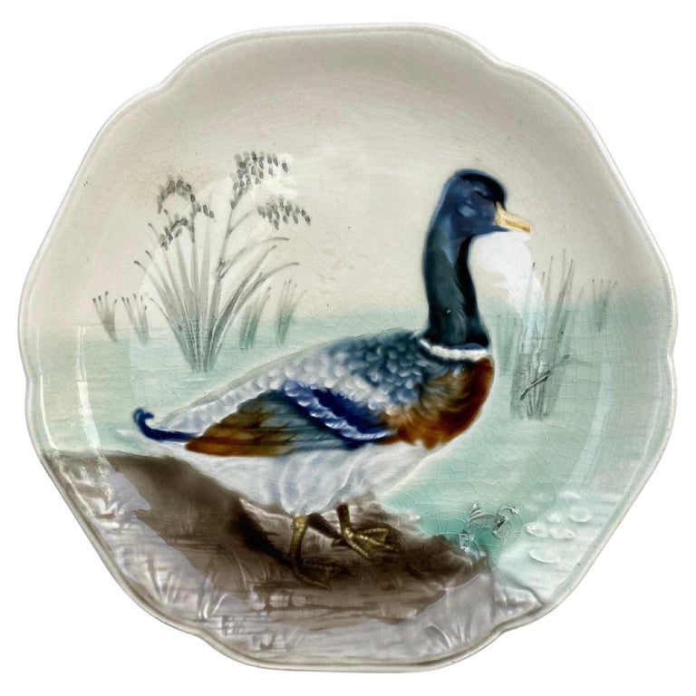19th Century Majolica Mallard Duck Plate Choisy Le Roi For Sale at 1stDibs