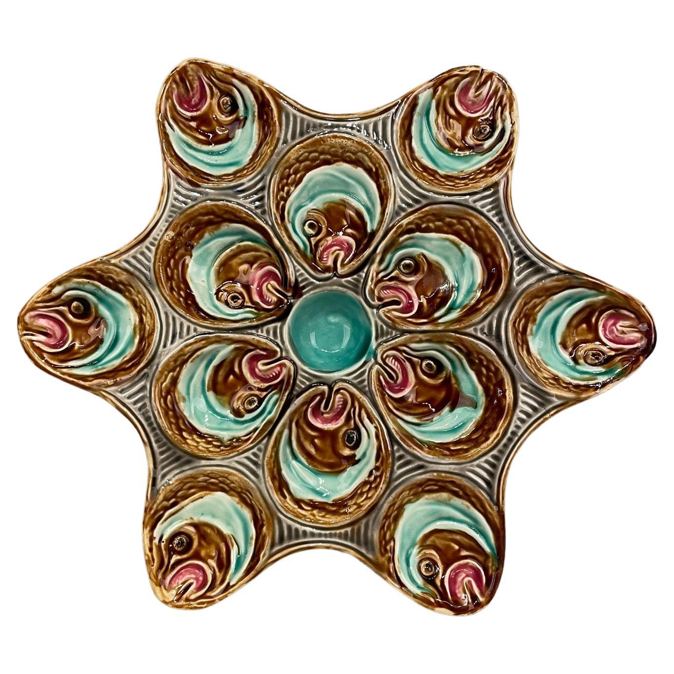 19th Century Majolica Palissy Fishs Heads Oyster Plate at 1stDibs
