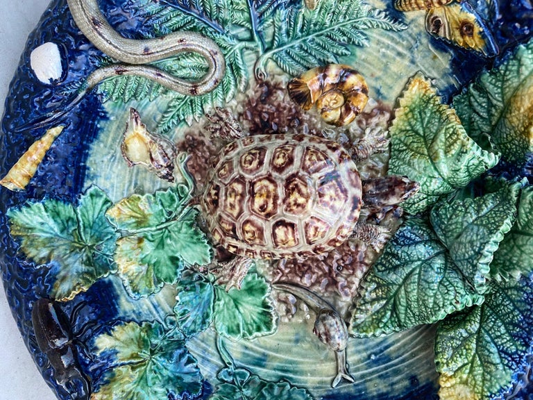19th Century Majolica Palissy Turtle Platter Victor Barbizet at 1stDibs