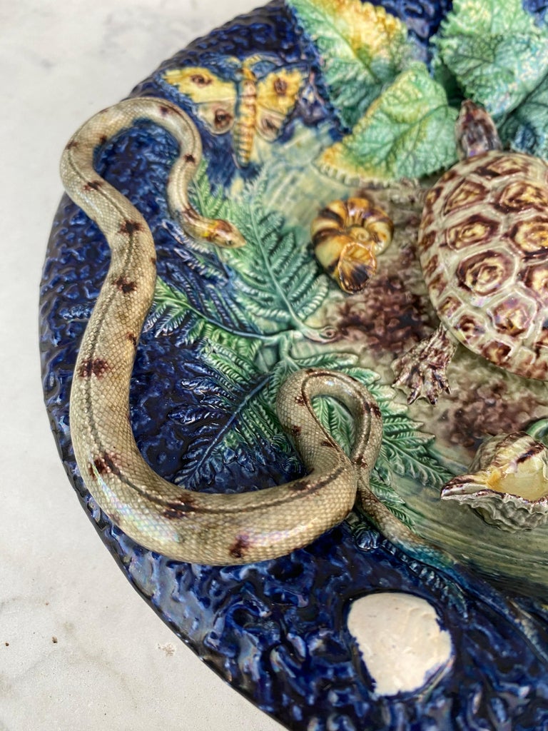 19th Century Majolica Palissy Turtle Platter Victor Barbizet at 1stDibs
