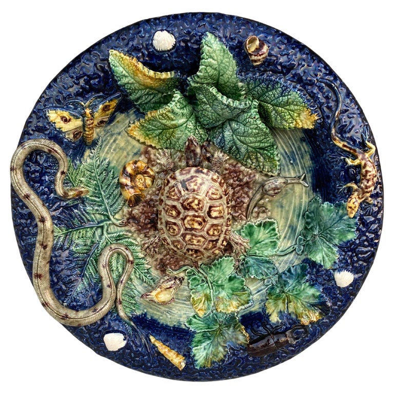 19th Century Majolica Palissy Turtle Platter Victor Barbizet at 1stDibs