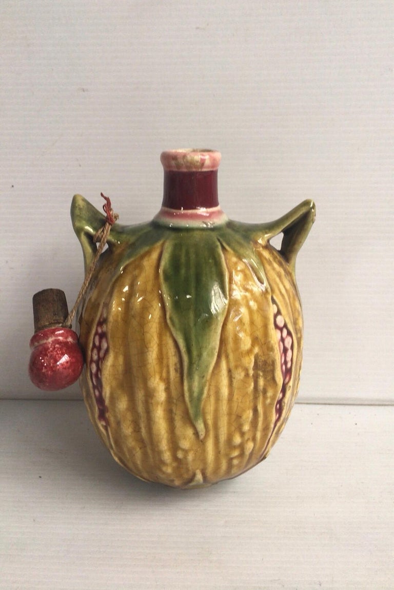 19th Century Majolica Pomegranate Liquor Pitcher For Sale at 1stDibs