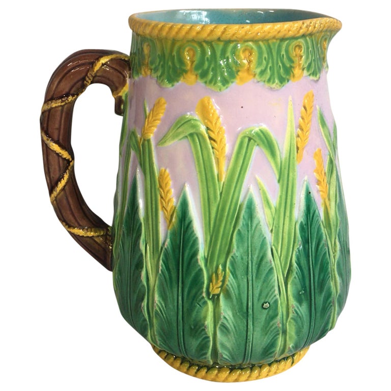 19th Century Majolica Wheat Pitcher George Jones at 1stDibs
