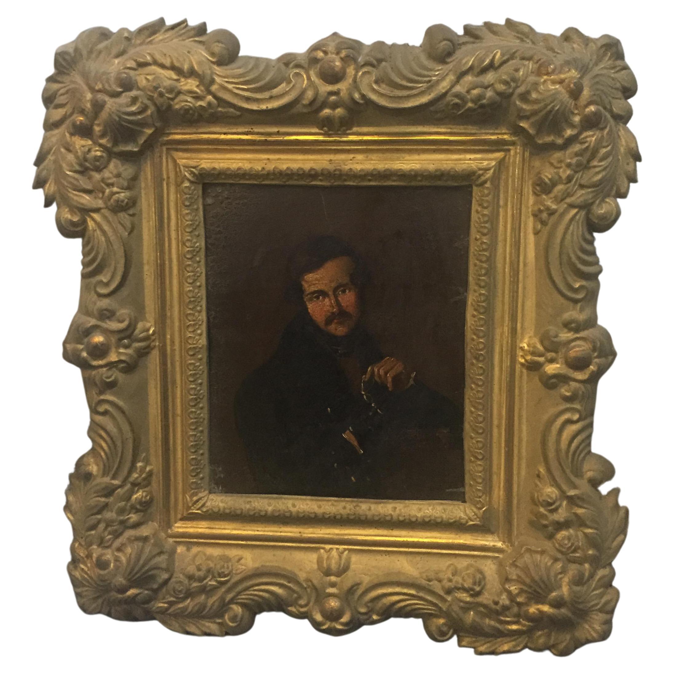 19th Century Male Figure Painting on Pressed Cardboard with a Sheet ...