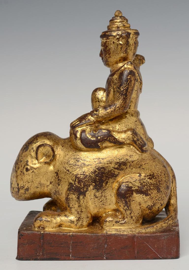 19th Century, Mandalay, Antique Burmese Wooden Angel Riding Mouse For ...