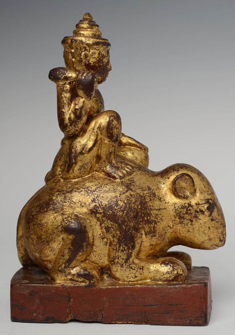 19th Century, Mandalay, Antique Burmese Wooden Angel Riding Mouse For ...