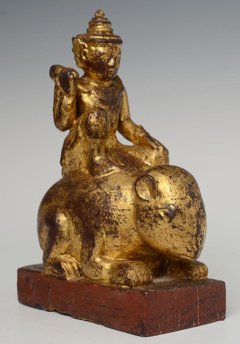 19th Century, Mandalay, Antique Burmese Wooden Angel Riding Mouse For ...