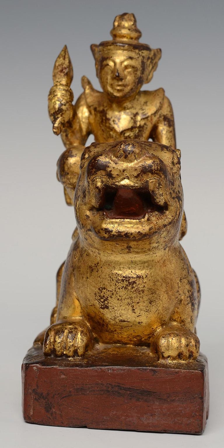 19th Century, Mandalay, Antique Burmese Wooden Angel Riding Tiger For ...